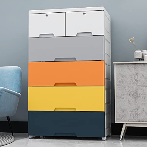 Plastic Dresser Storage 6 Drawers Dressers Storage Cabinet Tall Dresser for Clothes Plastic Drawer Dresser for Bedroom