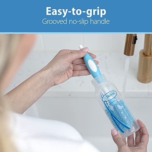 Dr. Brown's Soft Touch No Scratch Baby Bottle Cleaning Brush Nipple Cleaner with Stand and Storage Clip, BPA Free, Blue 1-Pack