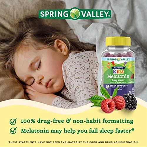 Spring Valley Kids Melatonin, 1 mg Vegetarian Jelly Beans Supplement, 60 Ct (2 Pack) Bundle with Exclusive Vitamins & Minerals - A to Z - Better Idea Guide (3 Items)