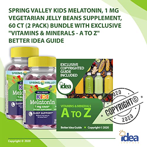 Spring Valley Kids Melatonin, 1 mg Vegetarian Jelly Beans Supplement, 60 Ct (2 Pack) Bundle with Exclusive Vitamins & Minerals - A to Z - Better Idea Guide (3 Items)