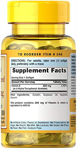 Puritans Pride Vitamin E-400 iu Naturally Sourced-100 Count (540)