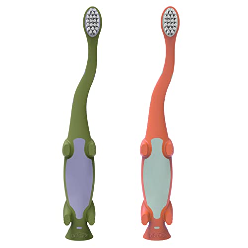 Dr. Brown's Baby and Toddler Toothbrush, Green and Orange Dinosaur 2-Pack, 1-4 Years