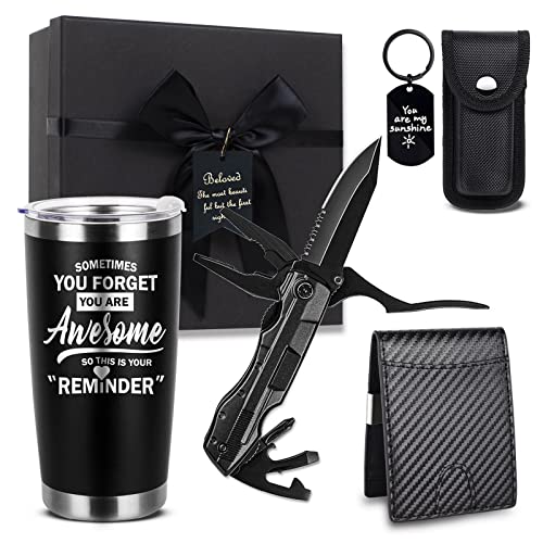 Mkeevee Birthday Gifts for Men Funny Christmas Gifts Baskets for Him Father’s Day for Dad Anniversary Who Have Everything for Husband,Boyfriend,Brother,Son,Uncle,Grandpa Tumbler Multitool Gift Set