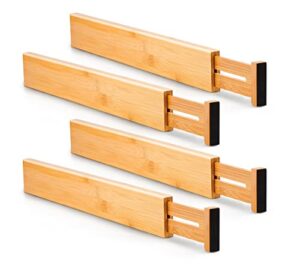 utoplike 4 pcs bamboo kitchen drawer dividers(16.8-21.8in),adjustable drawer organizers,spring loaded,works in kitchen,dresser,bathroom,bedroom,drawer,desk