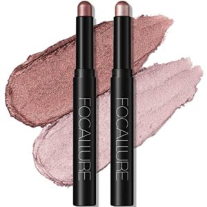 focallure 2 pcs shimmer cream eyeshadow stick,brightener eyeshadow pencil crayon,highlighter eye shadow stick sets with crease-proof formula,long lasting waterproof eye shadow make up,silky peach