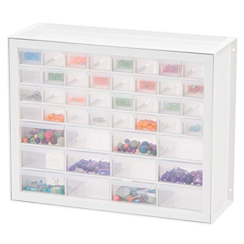 IRIS USA 44 Drawer Stackable Storage Cabinet for Hardware Crafts and Toys, 19.5-Inch W x 7-Inch D x 15.5-Inch H, White - Small Brick Organizer Utility Chest, Scrapbook Art Hobby Multiple Compartment