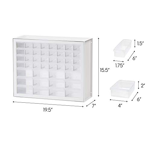 IRIS USA 44 Drawer Stackable Storage Cabinet for Hardware Crafts and Toys, 19.5-Inch W x 7-Inch D x 15.5-Inch H, White - Small Brick Organizer Utility Chest, Scrapbook Art Hobby Multiple Compartment