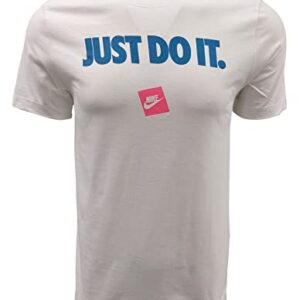 Nike Mens Just Do It Box Crewneck T-Shirt (Large, White/Blue Text (Nike Box))