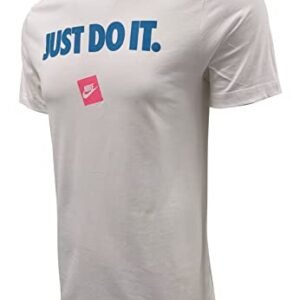 Nike Mens Just Do It Box Crewneck T-Shirt (Large, White/Blue Text (Nike Box))