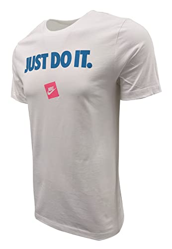 Nike Mens Just Do It Box Crewneck T-Shirt (Large, White/Blue Text (Nike Box))