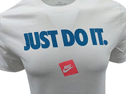 Nike Mens Just Do It Box Crewneck T-Shirt (Large, White/Blue Text (Nike Box))