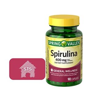 Spring Valley Spirulina Capsules, 400mg, 90 Count + STS Fridge Magnet.