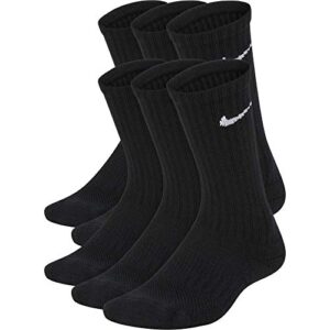 nike kids’ performance cushioned crew training socks (6 pair) (as1, alpha, s, regular, black/white, small)