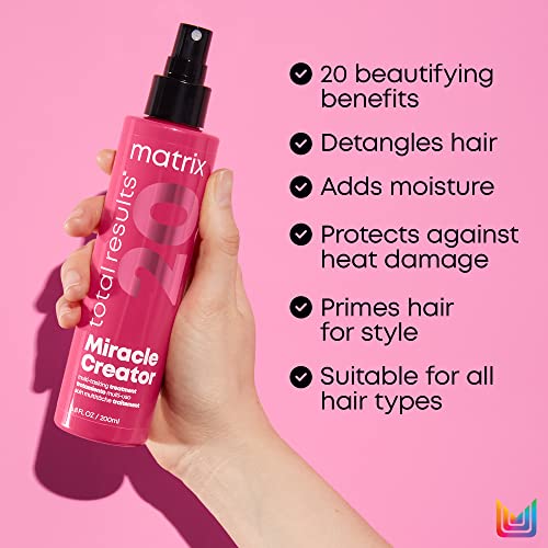 MATRIX Total Results Miracle Creator | Ultimate Strengthening Leave-In Conditioner | Moisturizing Heat Protectant & Detangler Spray | For Damaged Hair | Sulfate Free | 6.8 Fl. Oz.