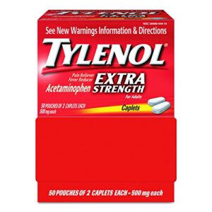 tylenol 40900 extra strength dispenser box (50 pouches of 2 caplets each)