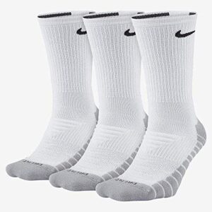 nike dry cushion crew training sock (3 pairs), white, large