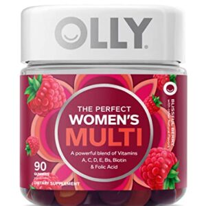 OLLY Women's Multivitamin Gummy, Overall Health and Immune Support, Vitamins A, D, C, E, Biotin, Folic Acid, Adult Chewable Vitamin, Berry, 45 Day Supply - 90 Count (Pack of 1)