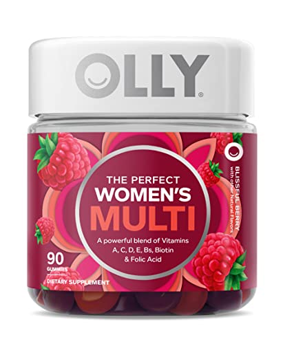 OLLY Women's Multivitamin Gummy, Overall Health and Immune Support, Vitamins A, D, C, E, Biotin, Folic Acid, Adult Chewable Vitamin, Berry, 45 Day Supply - 90 Count (Pack of 1)