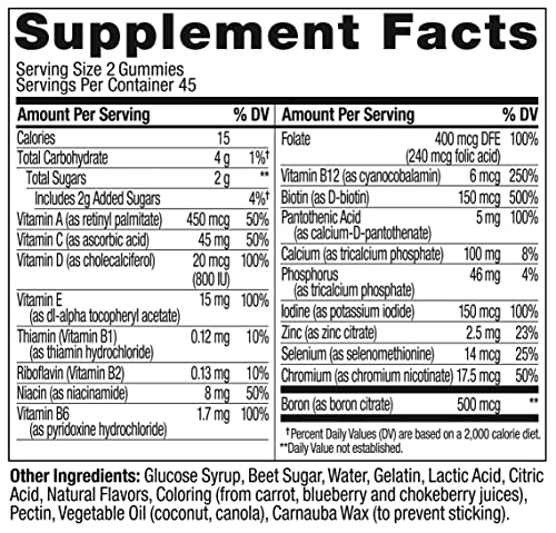 OLLY Women's Multivitamin Gummy, Overall Health and Immune Support, Vitamins A, D, C, E, Biotin, Folic Acid, Adult Chewable Vitamin, Berry, 45 Day Supply - 90 Count (Pack of 1)