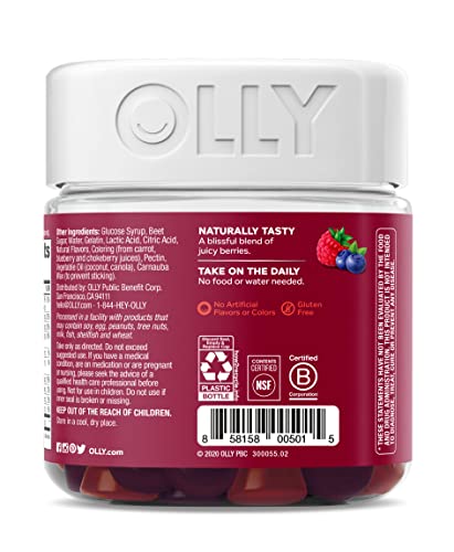 OLLY Women's Multivitamin Gummy, Overall Health and Immune Support, Vitamins A, D, C, E, Biotin, Folic Acid, Adult Chewable Vitamin, Berry, 45 Day Supply - 90 Count (Pack of 1)