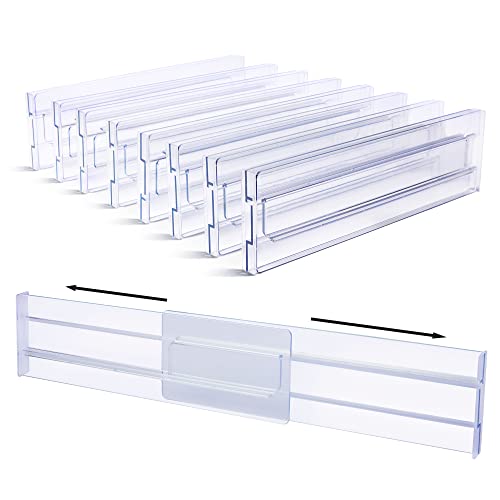 Drawer Dividers Organizers 8 Pack, Vtopmart Adjustable 3.2" High Expandable from 12.5-21.7" Kitchen Drawer Organizer, Clear Plastic Drawers Separators for Clothing, Kitchen Utensils and Office Storage