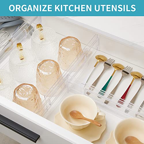 Drawer Dividers Organizers 8 Pack, Vtopmart Adjustable 3.2" High Expandable from 12.5-21.7" Kitchen Drawer Organizer, Clear Plastic Drawers Separators for Clothing, Kitchen Utensils and Office Storage