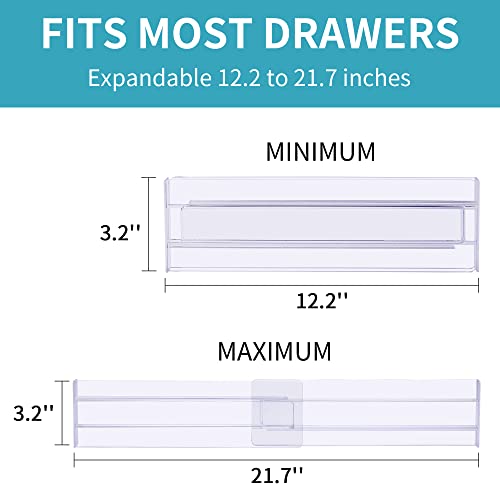 Drawer Dividers Organizers 8 Pack, Vtopmart Adjustable 3.2" High Expandable from 12.5-21.7" Kitchen Drawer Organizer, Clear Plastic Drawers Separators for Clothing, Kitchen Utensils and Office Storage