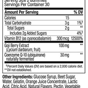 OLLY Daily Energy Gummy, Caffeine Free, Vitamin B12, CoQ10, Goji Berry, Adult Chewable Supplement, Tropical Flavor - 60 Count