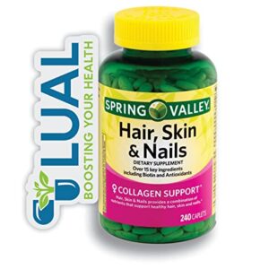 Support Healthy Hair, Skin, and Nails with Spring Valley Supplement. Includes Luall Fridge Magnetic (Hair, Skin & Nails 240 Caplets)