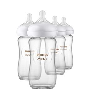 philips avent glass natural baby bottle with natural response nipple, clear, 8oz, 4pk, scy913/04