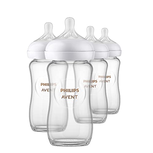 Philips Avent Glass Natural Baby Bottle with Natural Response Nipple, Clear, 8oz, 4pk, SCY913/04