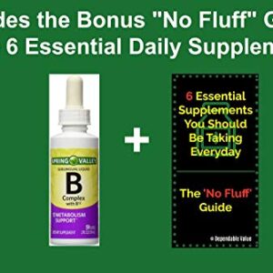 Vitamin B Complex Sublingual Liquid Drops for Adults with Vitamin B6, Vitamin B12, Niacin, Riboflavin, Pantothenic Acid - Energy Bundle w/ 'No Fluff' Guide©