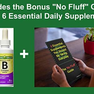 Vitamin B Complex Sublingual Liquid Drops for Adults with Vitamin B6, Vitamin B12, Niacin, Riboflavin, Pantothenic Acid - Energy Bundle w/ 'No Fluff' Guide©