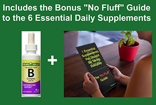 Vitamin B Complex Sublingual Liquid Drops for Adults with Vitamin B6, Vitamin B12, Niacin, Riboflavin, Pantothenic Acid - Energy Bundle w/ 'No Fluff' Guide©