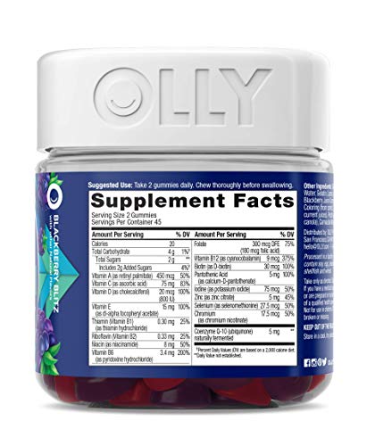 OLLY Men's Multivitamin Gummy, Overall Health and Immune Support, Vitamins A, C, D, E, B, Lycopene, Zinc, Adult Chewable Vitamin, Blackberry, 45 Day Supply - 90 Count