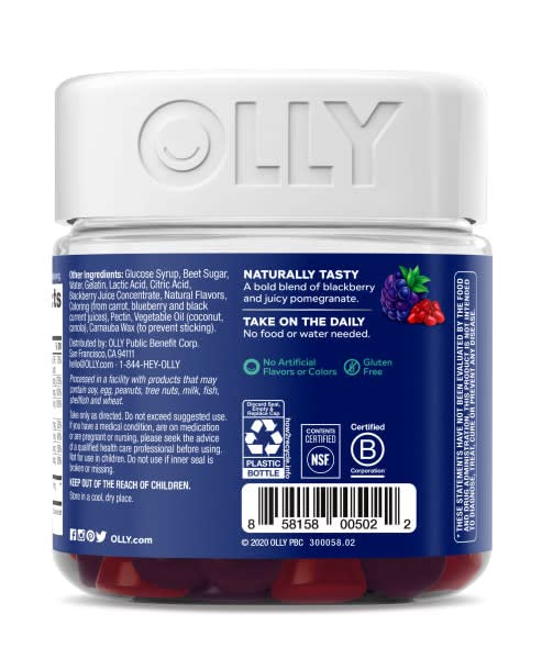 OLLY Men's Multivitamin Gummy, Overall Health and Immune Support, Vitamins A, C, D, E, B, Lycopene, Zinc, Adult Chewable Vitamin, Blackberry, 45 Day Supply - 90 Count