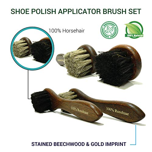 Valentino Garemi Shoe Polish Applicator Brush Traditional Set | Real Horse Hair & Hard Wood Handle | for All Leather Footwear & Boots | Manufactured in Germany