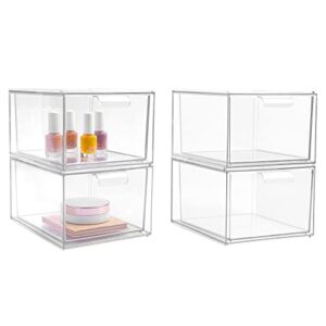 vtopmart 4 pack stackable makeup organizer storage drawers, acrylic bathroom organizers，clear plastic storage bins for vanity, undersink, kitchen cabinets, pantry, home organization and storage