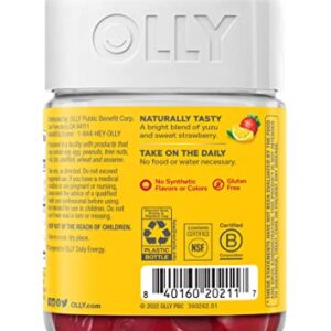 OLLY Extra Strength Daily Energy Gummy, Caffeine Free, 1000mcg Vitamin B12, CoQ10, Goji Berry, Adult Chewable Supplement, Berry Yuzu Flavor - 60 Count