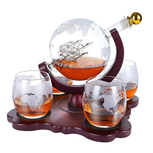 Oaksea Anniversary Unique Gifts for Men Him Husband Boyfriend Dad, Whiskey Decanter Set with 4 Glasses, Birthday Wedding Gift Man Cave Bourbon Wine Decanter Gifts for Brother Her