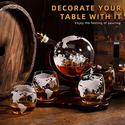 Oaksea Anniversary Unique Gifts for Men Him Husband Boyfriend Dad, Whiskey Decanter Set with 4 Glasses, Birthday Wedding Gift Man Cave Bourbon Wine Decanter Gifts for Brother Her