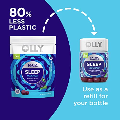 OLLY Extra Strength Sleep Gummy, Occasional Sleep Support, 5 mg Melatonin, L-Theanine, Chamomile, Lemon Balm, Sleep Aid, Blackberry - 60 Count