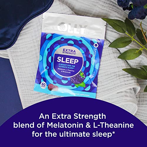 OLLY Extra Strength Sleep Gummy, Occasional Sleep Support, 5 mg Melatonin, L-Theanine, Chamomile, Lemon Balm, Sleep Aid, Blackberry - 60 Count