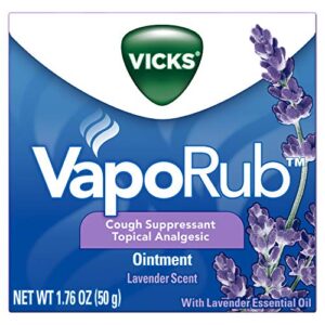 vicks vaporub, lavender scent, cough suppressant, topical chest rub & analgesic ointment, medicated vicks vapors, relief from cough due to cold, aches & pains, 1.76oz