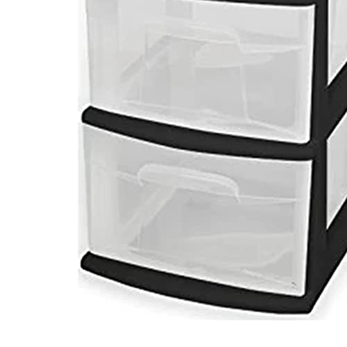 Homz Plastic 5 Clear Drawer Medium Home Organization Storage Container Tower with 3 Large Drawers and 2 Small Drawers, Black Frame