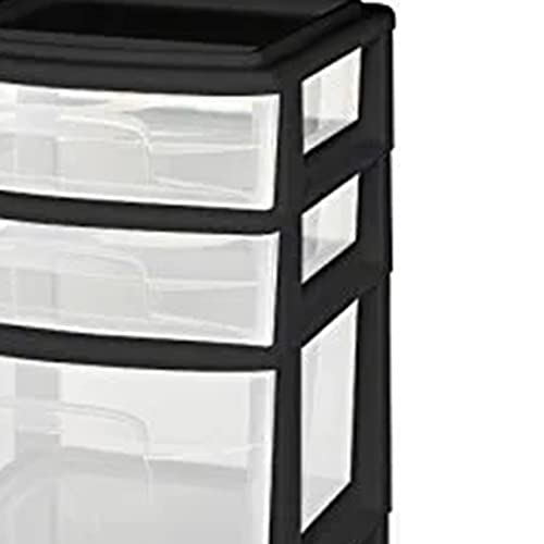 Homz Plastic 5 Clear Drawer Medium Home Organization Storage Container Tower with 3 Large Drawers and 2 Small Drawers, Black Frame