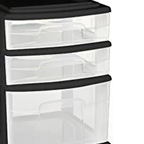 Homz Plastic 5 Clear Drawer Medium Home Organization Storage Container Tower with 3 Large Drawers and 2 Small Drawers, Black Frame