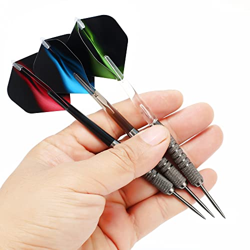 centaur 18 Pack Steel Tip Darts, Professional 18 Grams Darts Metal Tip Set with 3 Colors Premium Aluminum Shafts and PET Flights and Dart Case, Flight Protector Dart Board Kit Accessories