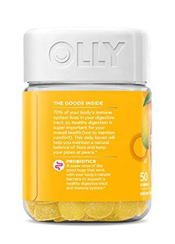 OLLY Probiotic Gummy, Immune and Digestive Support, 1 Billion CFUs, Chewable Probiotic Supplement, Mango, 25 Day Supply - 50 Count