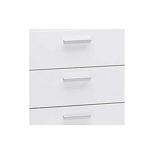 Levan Home Contemporary 8 Drawer Double Bedroom Dresser in White with Modern Silver Color Bar Handles